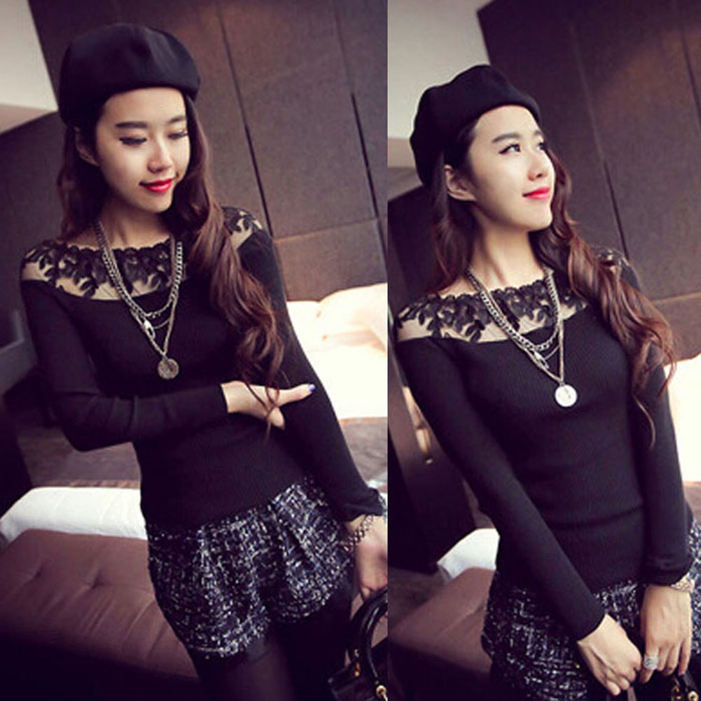Fashion Women Shirt Off Shoulder Sexy Lace Long Sleeve Slim Top Blouse