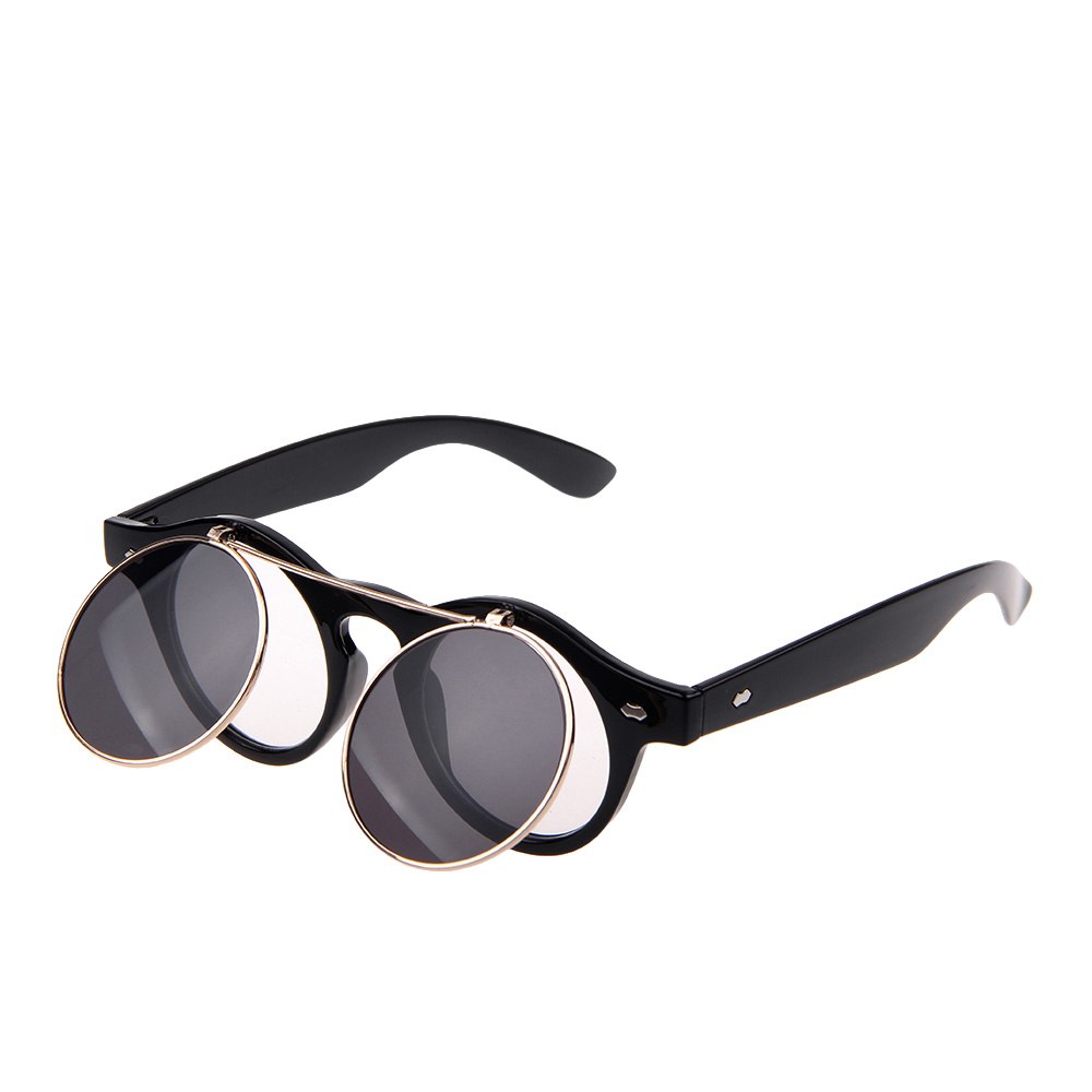 Vintage Retro Steampunk Goggles Sunglasses Round Glasses Circle Flip Up