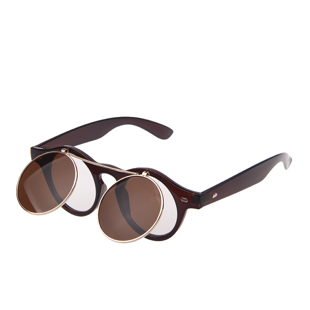 Vintage Retro Steampunk Goggles Sunglasses Round Glasses Circle Flip Up